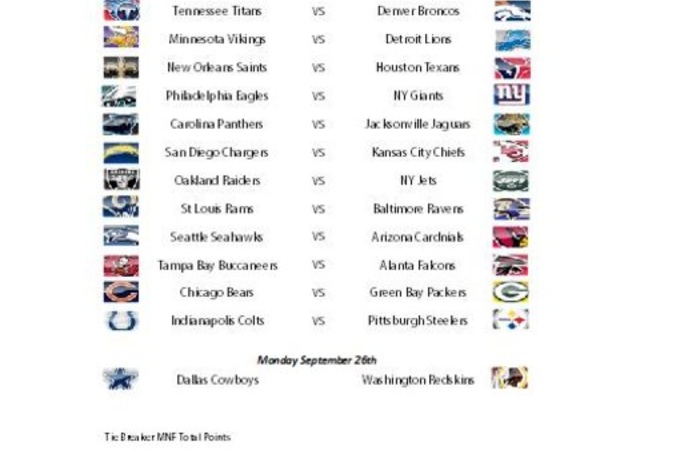 Nfl Pick Em Week 2 Printable - Printable Word Searches